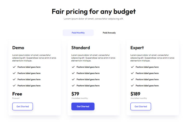 Green Pricing Table for Webflow